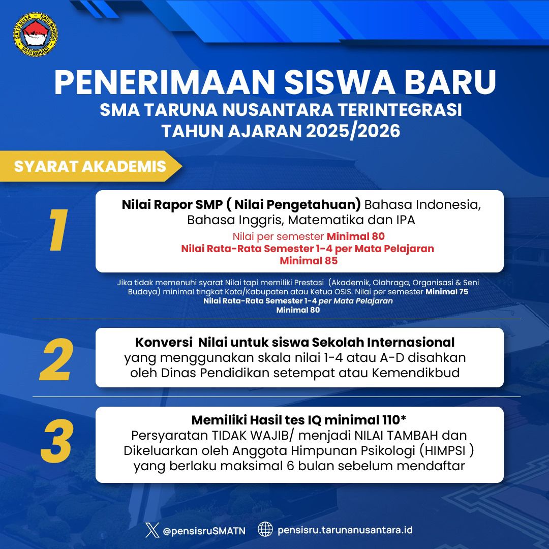 Penerimaan Siswa Baru Tahun Ajaran 2025/2026 SMA Taruna Nusantara Terintegrasi – SMA Taruna ...